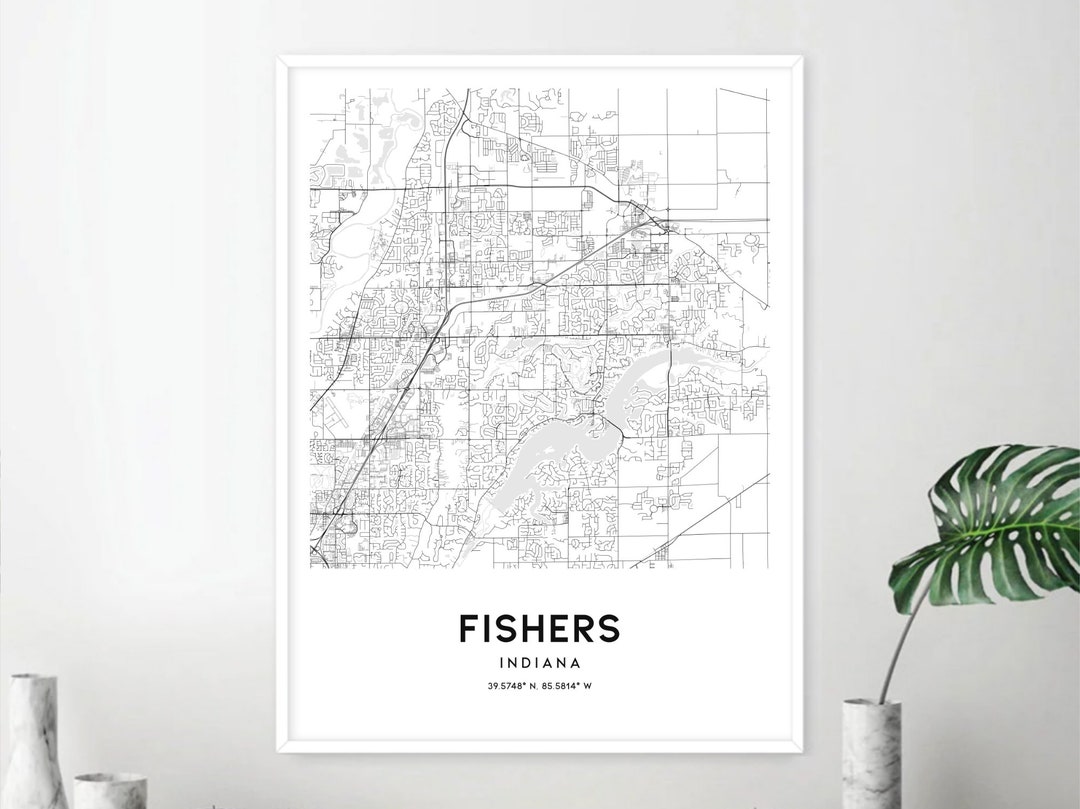 Fishers Map Print Fishers Map Poster Wall Art in City Map - Etsy