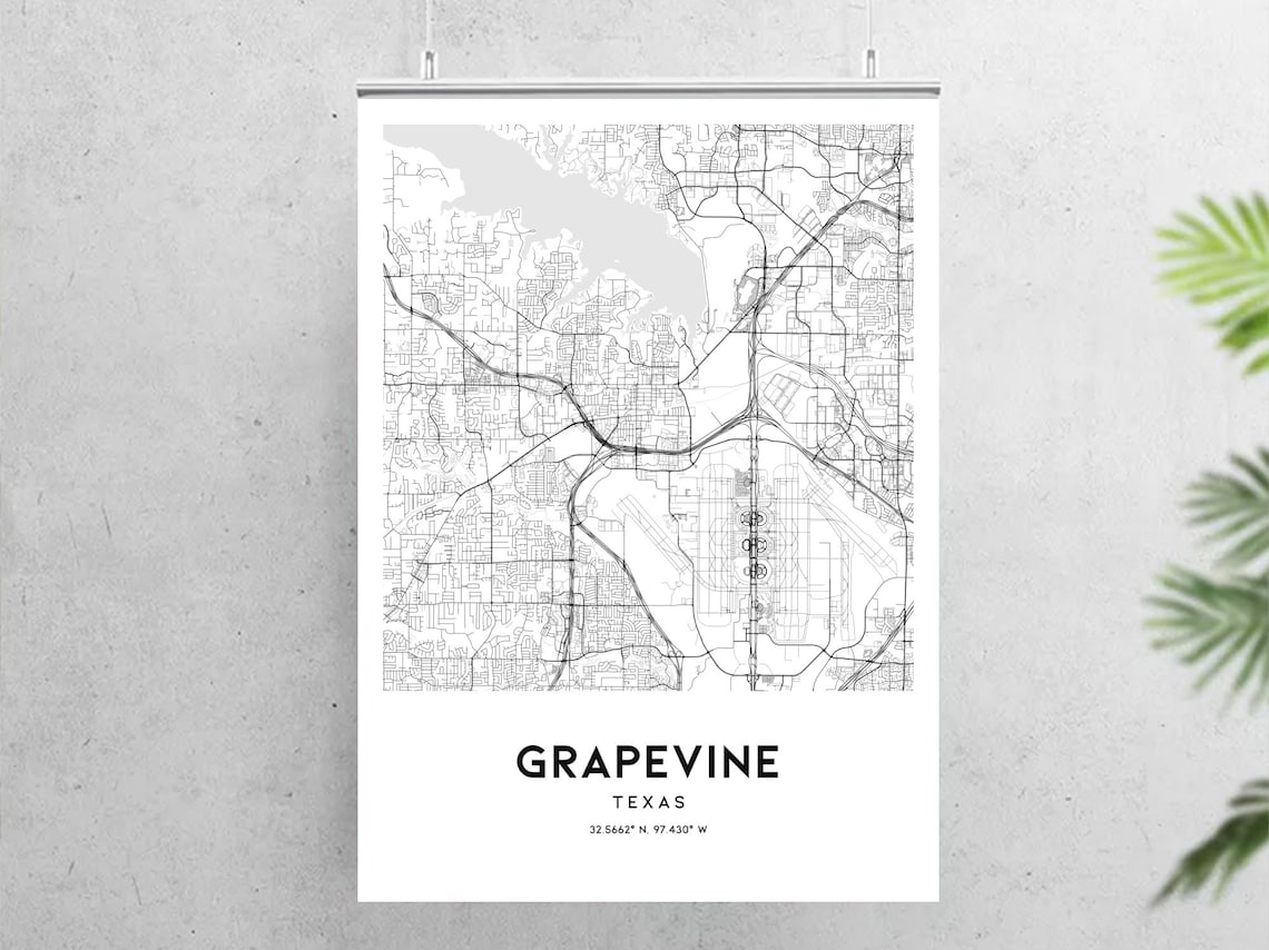 Grapevine Map Print Grapevine Map Poster Wall Art Tx City | Etsy
