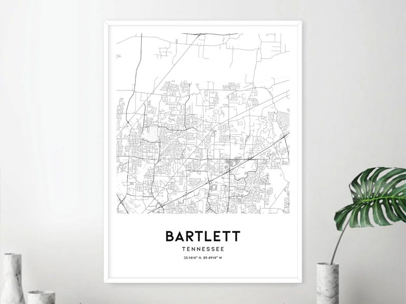Bartlett Map Print Bartlett Map Poster Wall Art Tn City Map Tennessee Print Street Map Decor