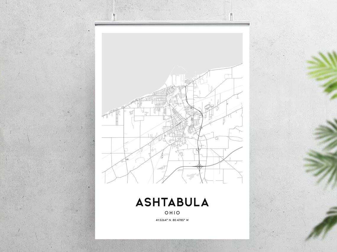 Ashtabula Map Print Ashtabula Map Poster Wall Art Oh City | Etsy