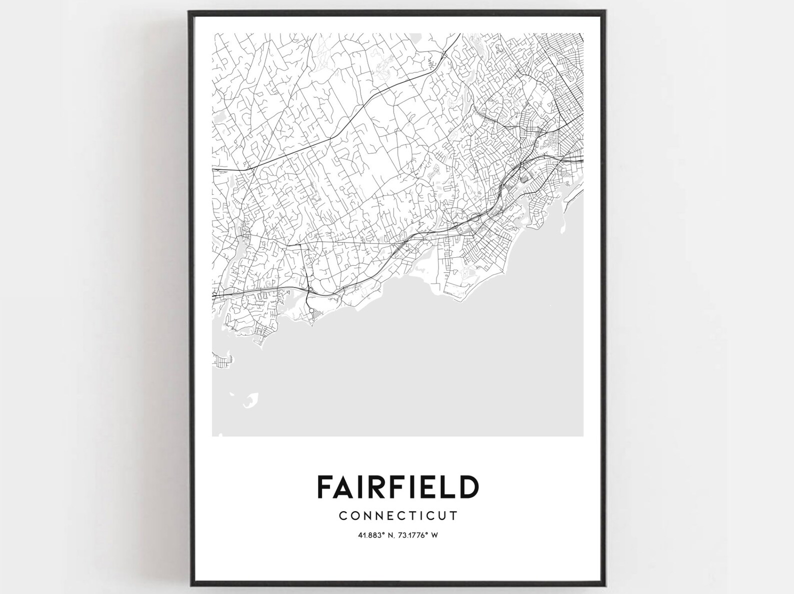 Fairfield Map Print Fairfield Map Poster Wall Art Ct City | Etsy