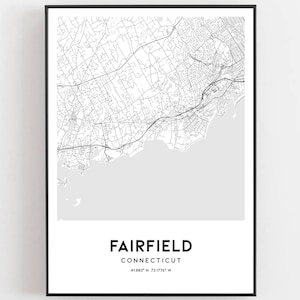 Fairfield Map Print Fairfield Map Poster Wall Art Ct City | Etsy
