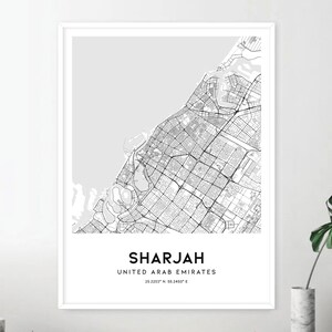 Sharjah Map Print, Sharjah Map Poster Wall Art, Sharjah City Map ...