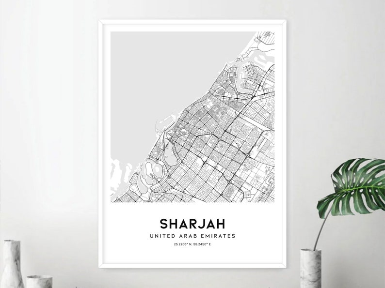 Sharjah Map Print, Sharjah Map Poster Wall Art, Sharjah City Map ...