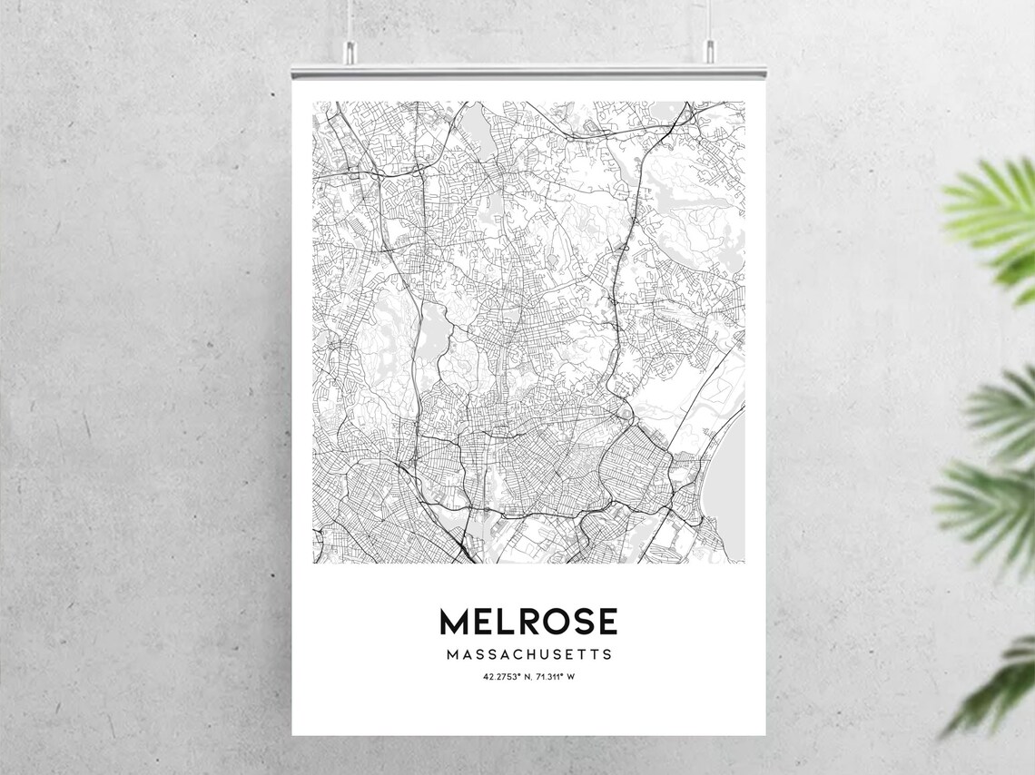 Melrose Map Print Melrose Map Poster Wall Art Ma City Map | Etsy