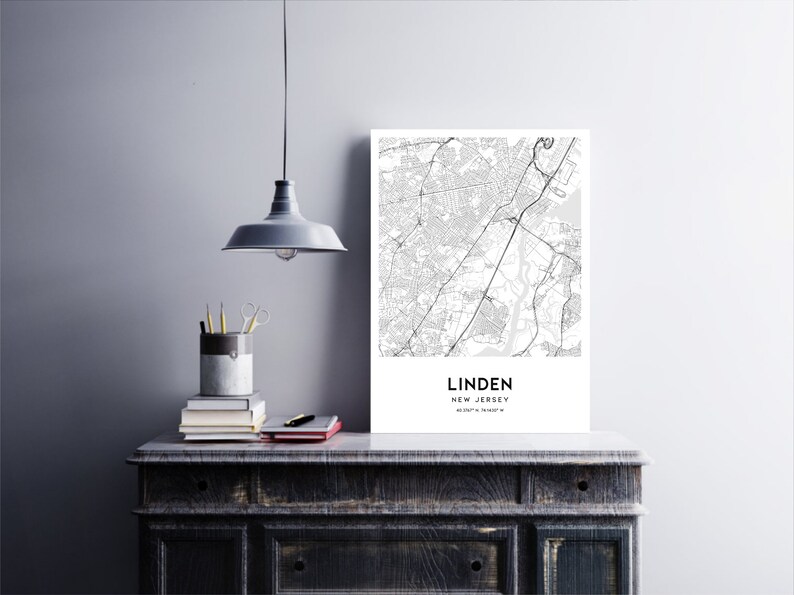 Linden Map Print, Linden Map Poster Wall Art, Nj City Map, New Jersey ...