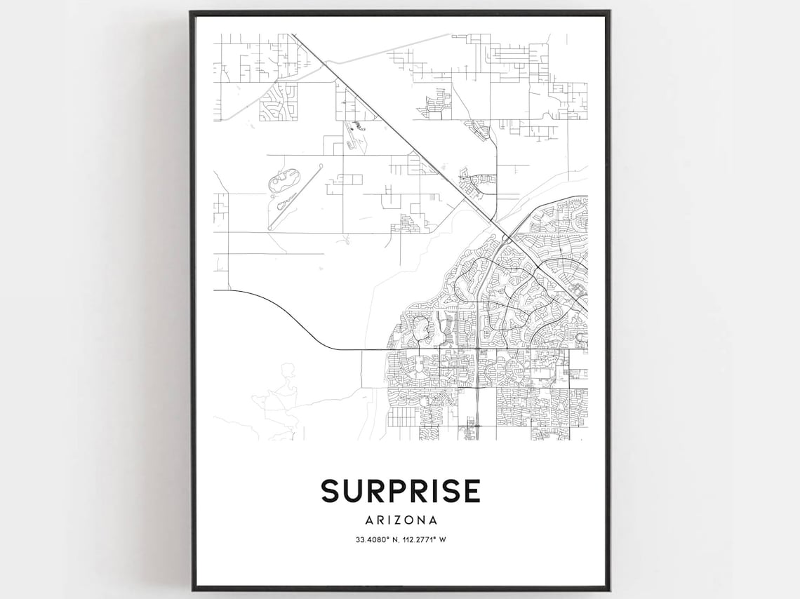 Surprise Map Print Surprise Map Poster Wall Art Az City | Etsy