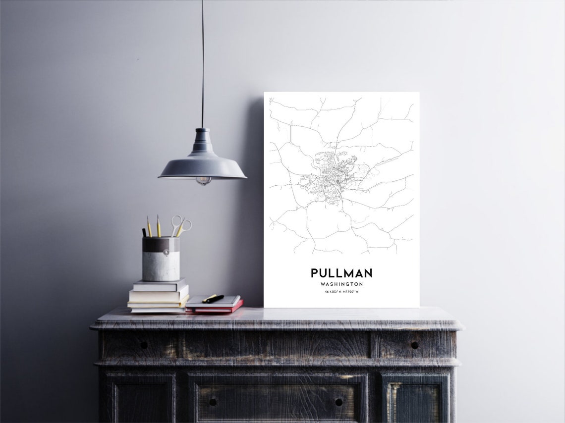 Pullman Map Print, Pullman Map Poster Wall Art, Wa City Map, Washington ...