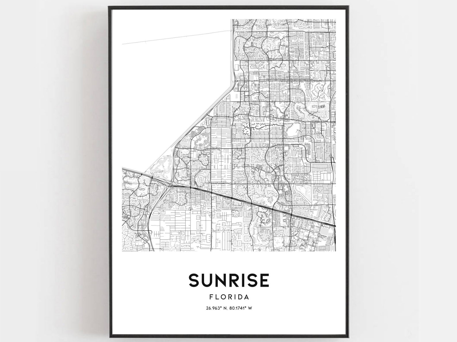 Sunrise Map Print Sunrise Map Poster Wall Art Fl City Map | Etsy