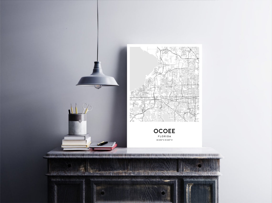 Ocoee Map Print, Ocoee Map Poster Wall Art, Fl City Map, Florida Print ...
