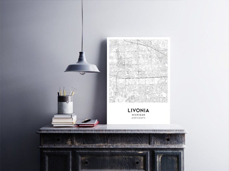 Livonia Map Print, Livonia Map Poster Wall Art, Mi City Map, Michigan ...