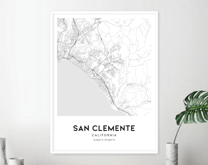 San Clemente Map Print, San Clemente Map Poster Wall Art, Ca City Map ...