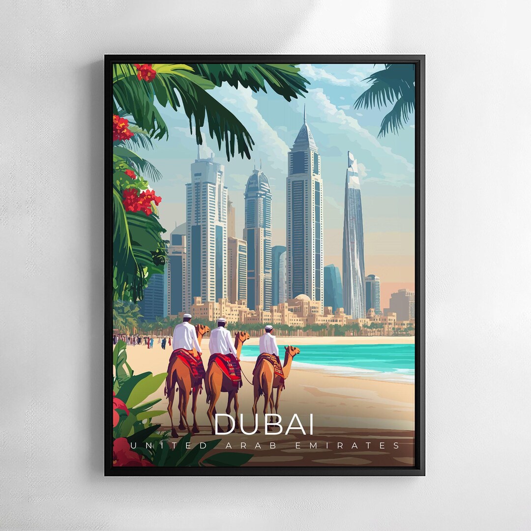 Dubai Print United Arab Emirates Travel Wall Art Cityscape Illustration ...