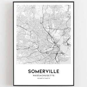 Somerville Map Print Somerville Map Poster Wall Art Ma City | Etsy