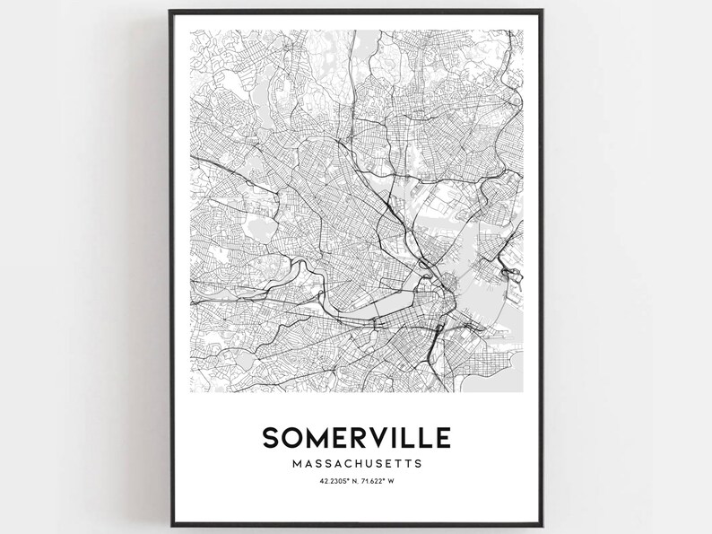 Somerville Map Print Somerville Map Poster Wall Art Ma City | Etsy