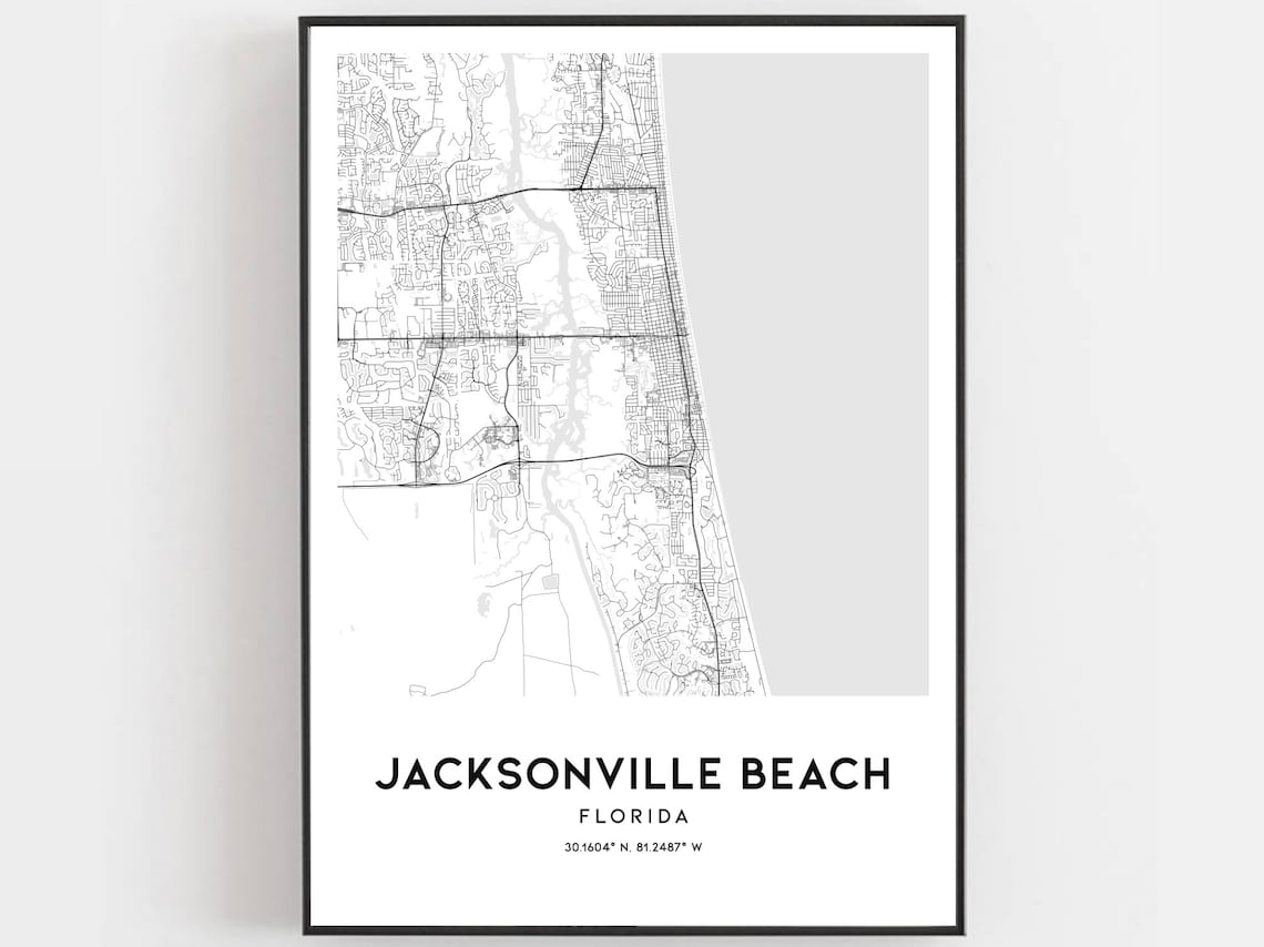 Jacksonville Beach Map Print, Jacksonville Beach Map Poster Wall Art ...