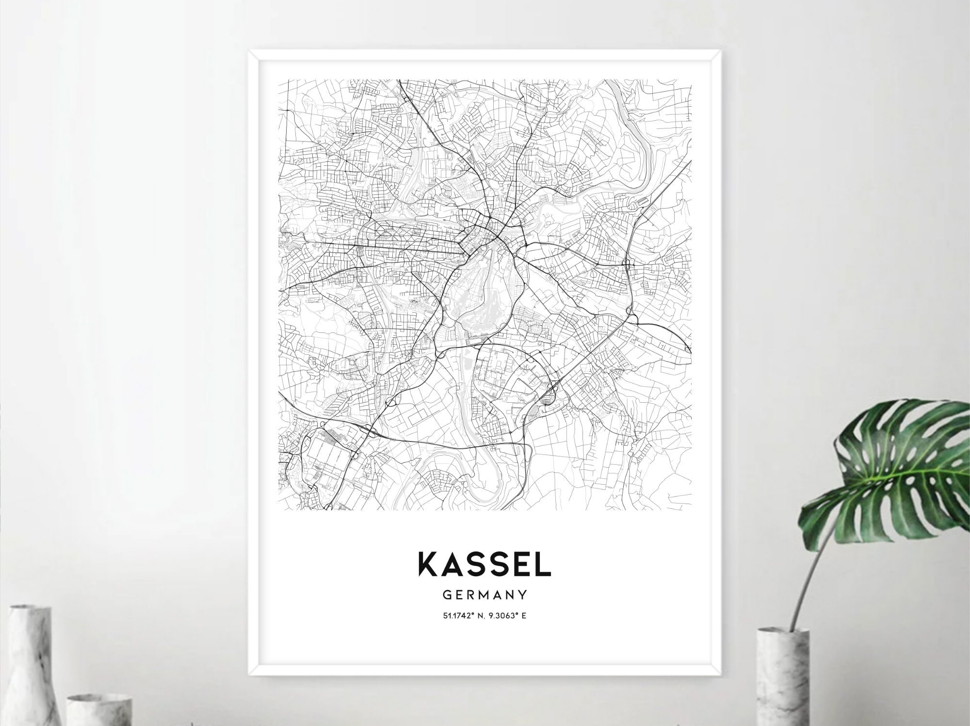 Prints Digital Prints A514v4 Kassel Print Street Map Decor Kassel Map ...