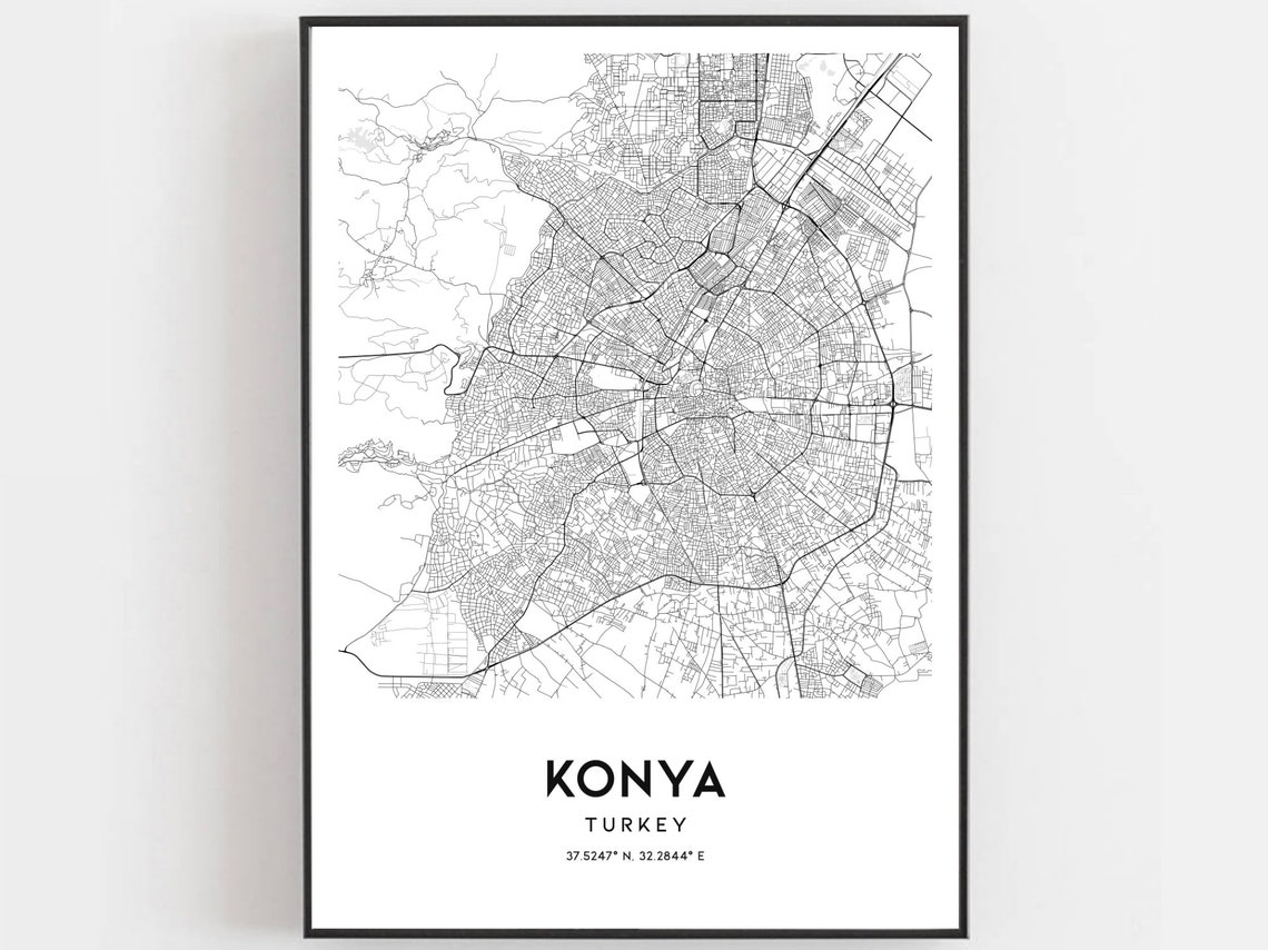 Konya Map Print Konya Map Poster Wall Art Konya City Map | Etsy