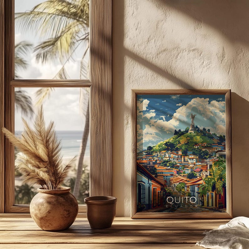 Impresión de Quito, Ecuador, arte mural de viaje, paisaje urbano ...