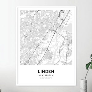 Linden Map Print, Linden Map Poster Wall Art, Nj City Map, New Jersey ...