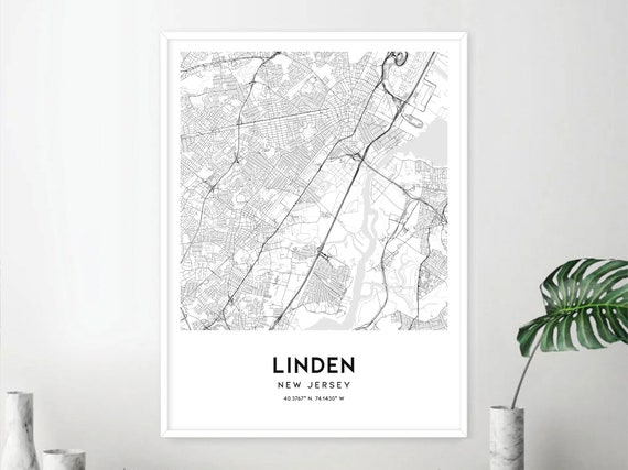 Linden Map Print Linden Map Poster Wall Art Nj City Map New | Etsy