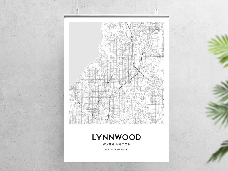 Lynnwood Map Print Lynnwood Map Poster Wall Art Wa City Map | Etsy