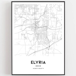 Elyria Map Print Elyria Map Poster Wall Art Oh City Map | Etsy