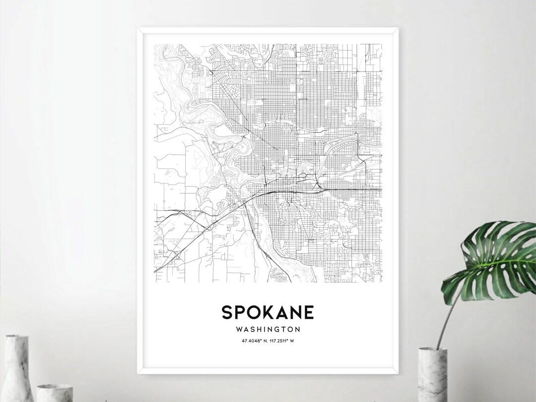 Spokane Map Print Spokane Map Poster Wall Art Wa City Map - Etsy