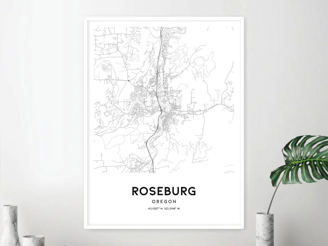 Roseburg Map Print Roseburg Map Poster Wall Art or City Map - Etsy