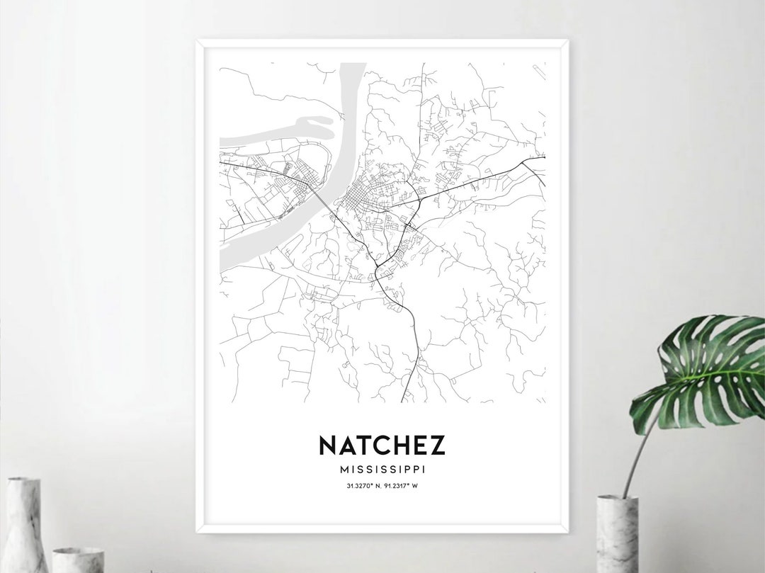 Natchez Map Print Natchez Map Poster Wall Art Ms City Map - Etsy