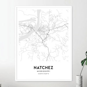Natchez Map Print Natchez Map Poster Wall Art Ms City Map - Etsy