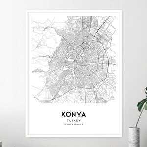 Konya Map Print Konya Map Poster Wall Art Konya City Map - Etsy