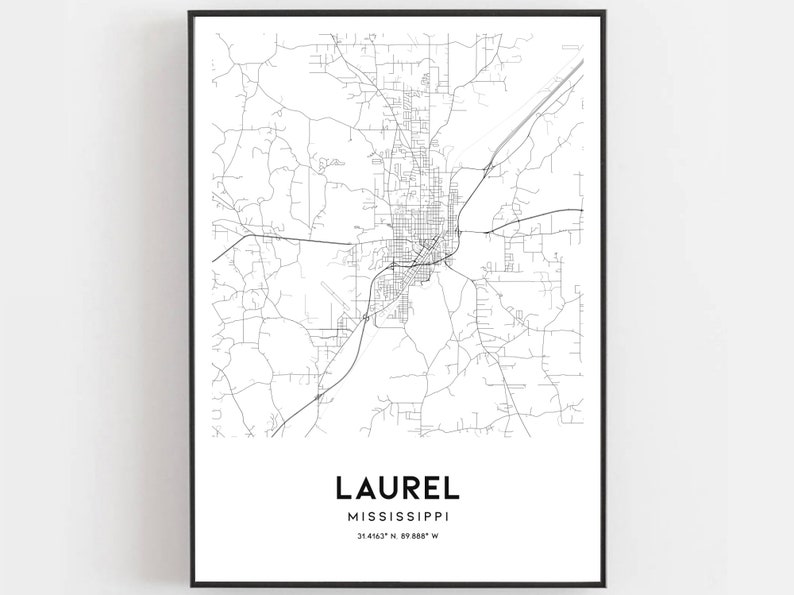 Laurel Map Print Laurel Map Poster Wall Art Ms City Map | Etsy