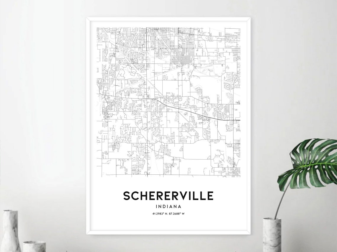 Schererville Map Print, Schererville Map Poster Wall Art, in City Map ...