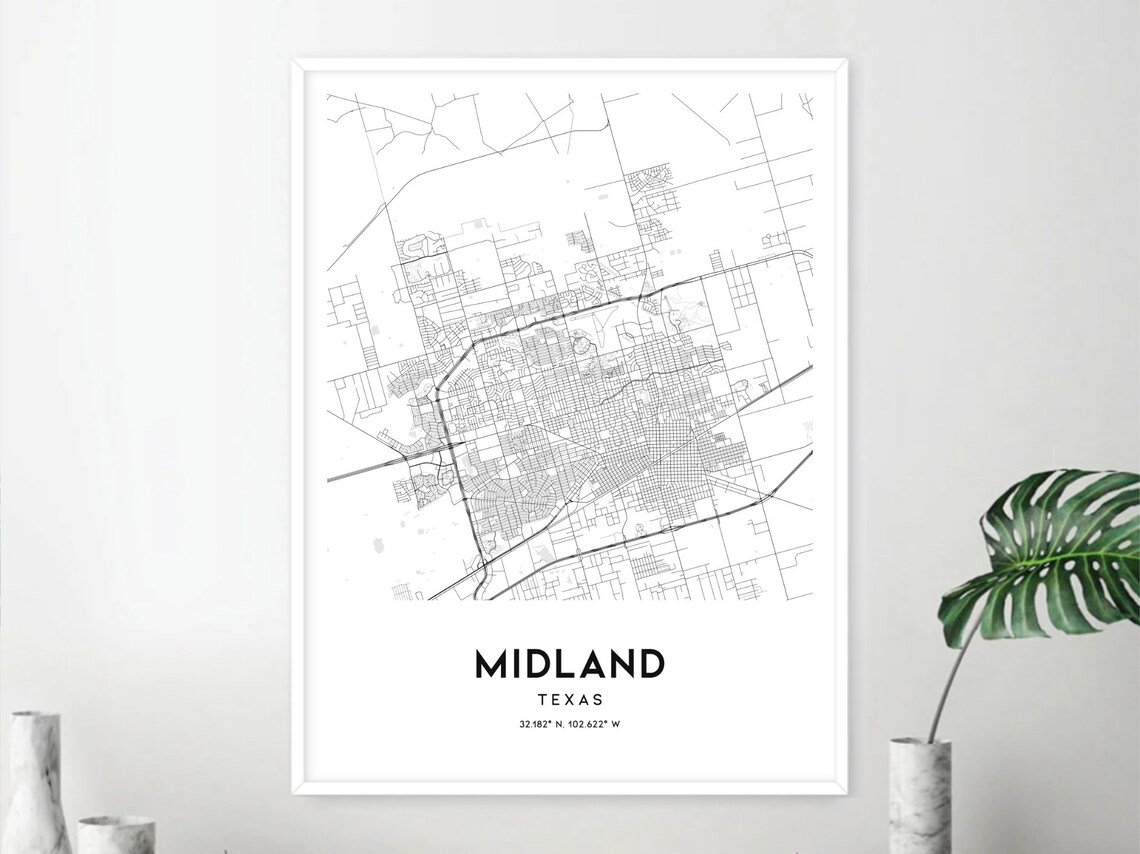 Midland Map Print Midland Map Poster Wall Art Tx City Map | Etsy