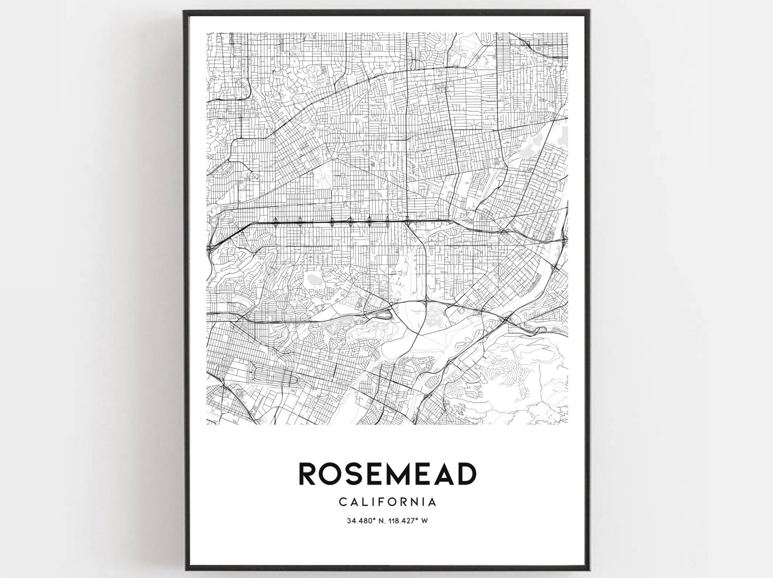 Rosemead Map Print Rosemead Map Poster Wall Art Ca City Map | Etsy