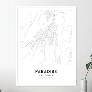 Paradise Map Print Paradise Map Poster Wall Art Ca City Map - Etsy