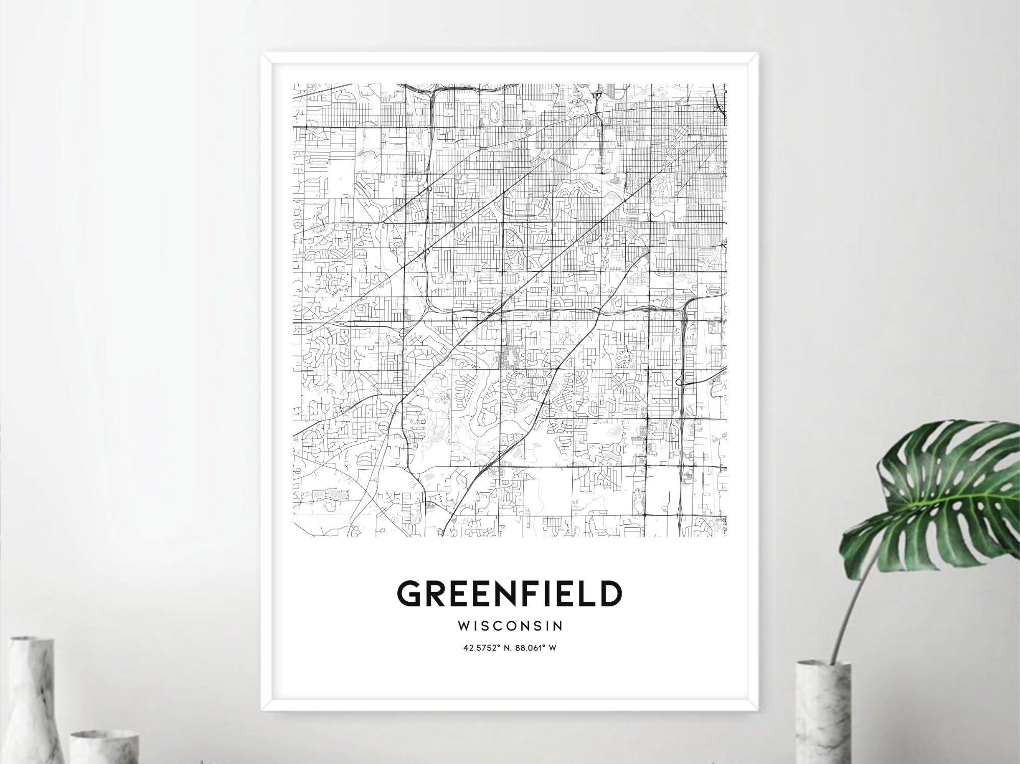 Greenfield Map Print, Greenfield Map Poster Wall Art, Wi City Map ...