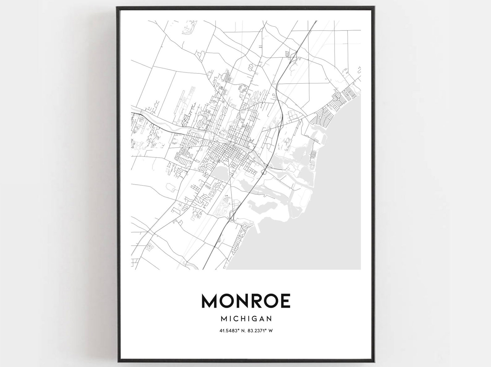 Monroe Map Print Monroe Map Poster Wall Art Mi City Map | Etsy