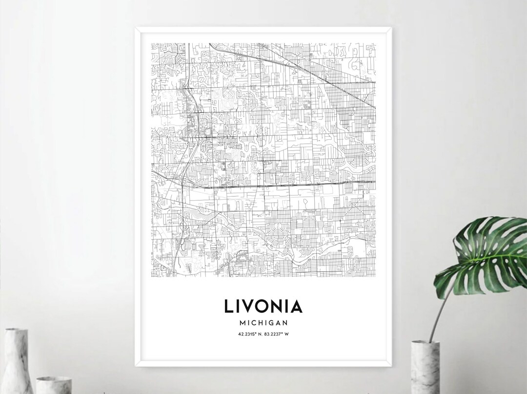 Livonia Map Print, Livonia Map Poster Wall Art, Mi City Map, Michigan ...