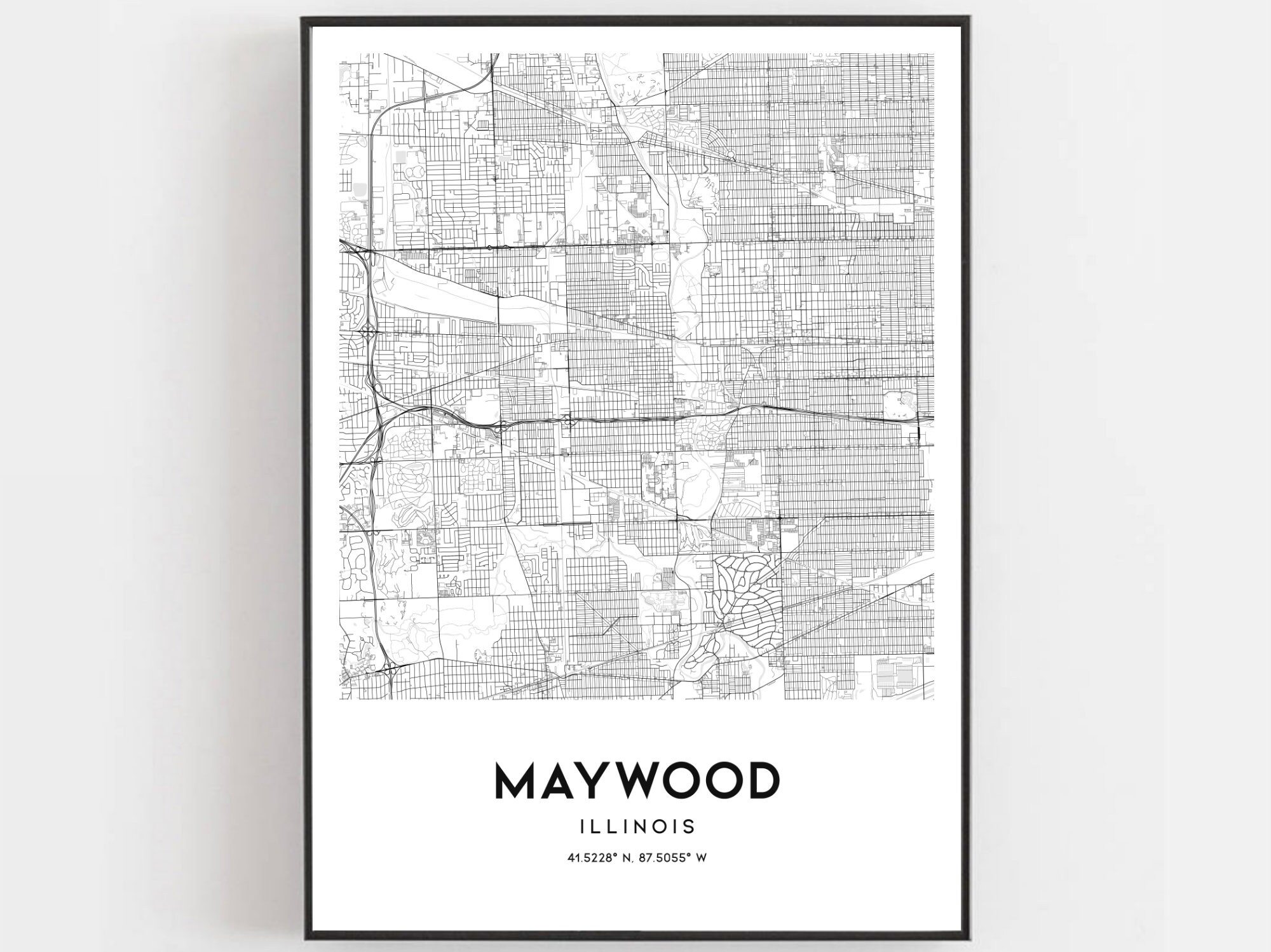 Maywood Map Print Maywood Map Poster Wall Art Il City Map | Etsy