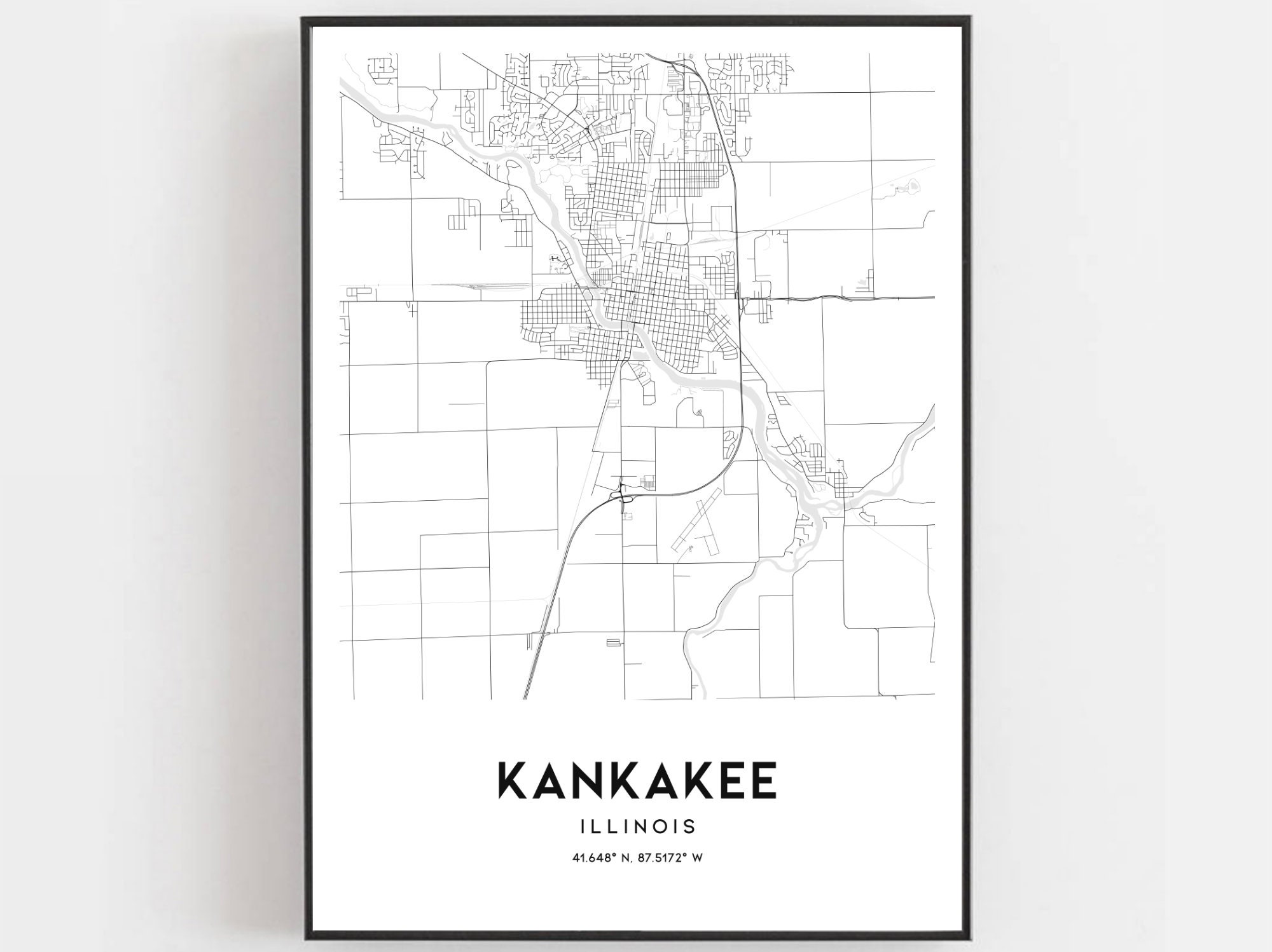 Kankakee Map Print Kankakee Map Poster Wall Art Il City Map | Etsy