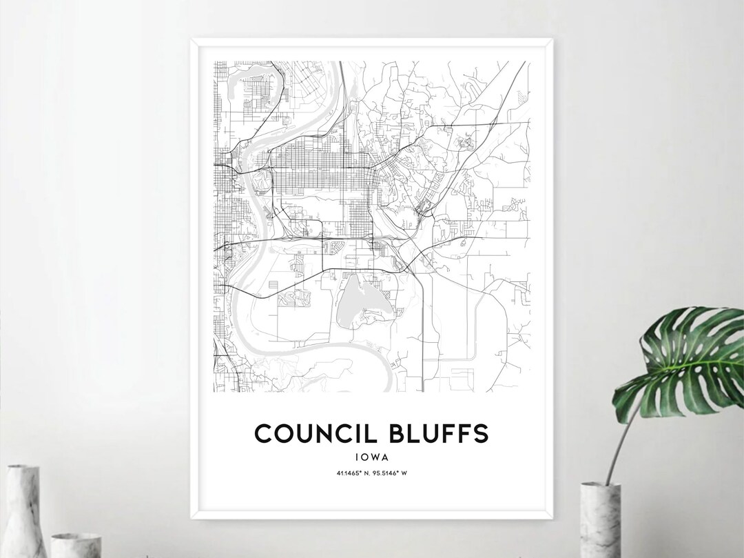 Council Bluffs Map Print, Council Bluffs Map Poster Wall Art, Ia City ...