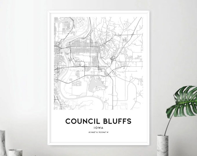Council Bluffs Map Print, Council Bluffs Map Poster Wall Art, Ia City ...