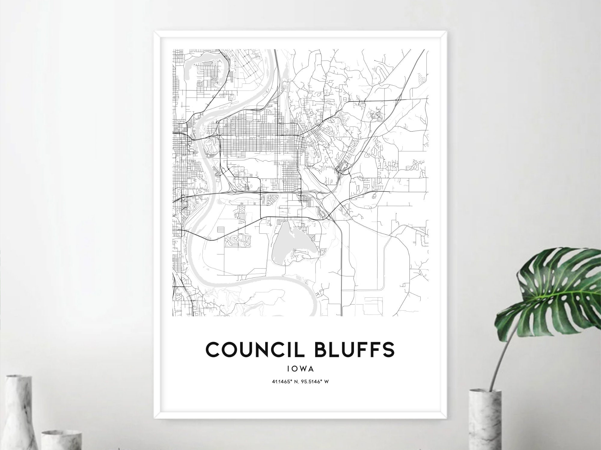 Council Bluffs Map Print, Council Bluffs Map Poster Wall Art, Ia City ...
