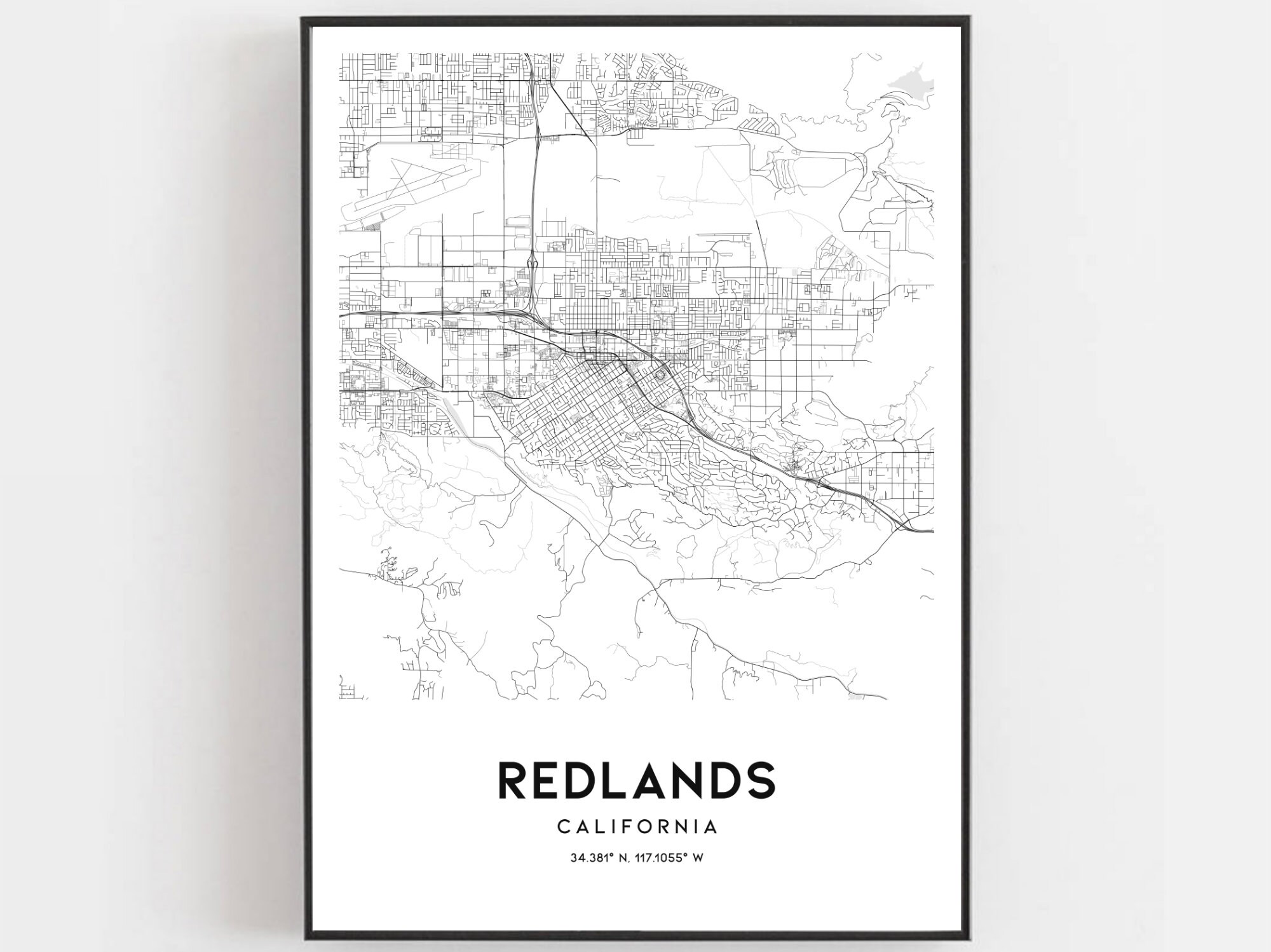 Redlands Map Print Redlands Map Poster Wall Art Ca City | Etsy