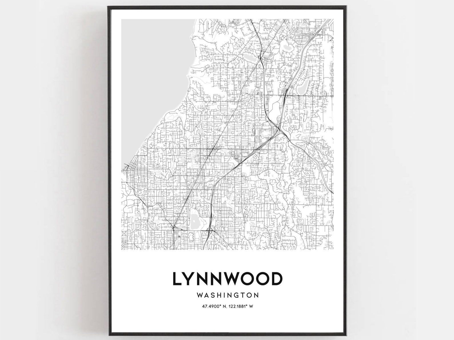 Lynnwood Map Print Lynnwood Map Poster Wall Art Wa City | Etsy