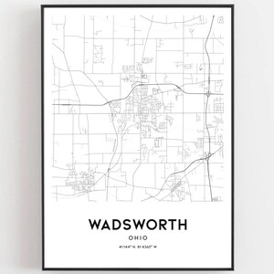 Wadsworth Map Print Wadsworth Map Poster Wall Art Oh City | Etsy