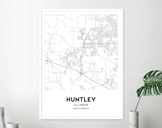Huntley Map Print, Huntley Map Poster Wall Art, Il City Map, Illinois ...