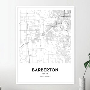 Barberton Map Print, Barberton Map Poster Wall Art, Oh City Map, Ohio ...